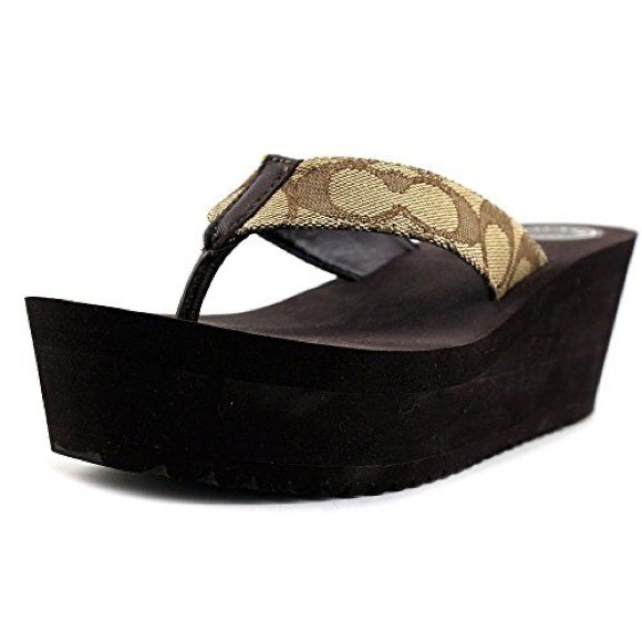 Coach | Shoes | Vintage Coach Logo Jen Outline Platform Wedge Thong ...